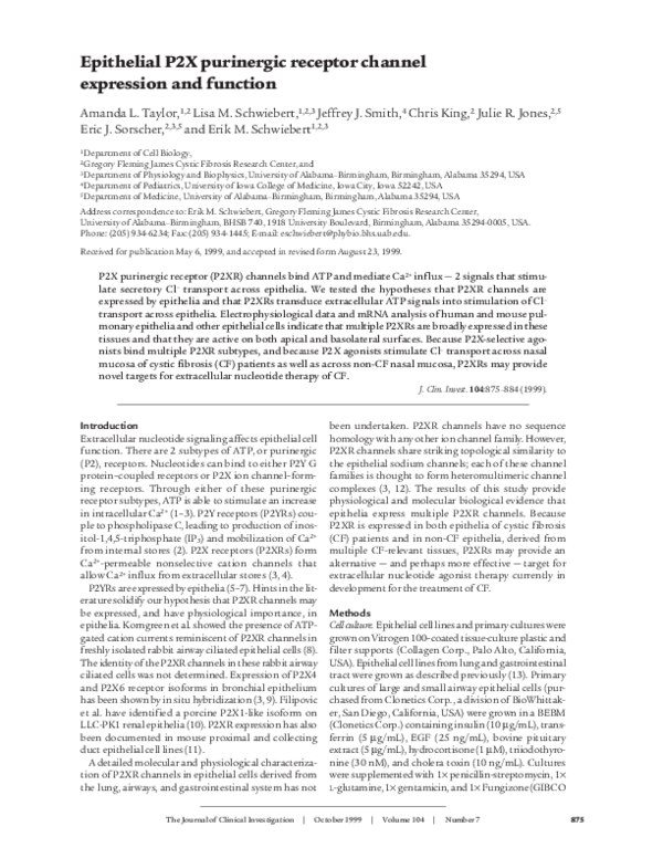 (PDF) Epithelial P2X purinergic receptor channel expression and function