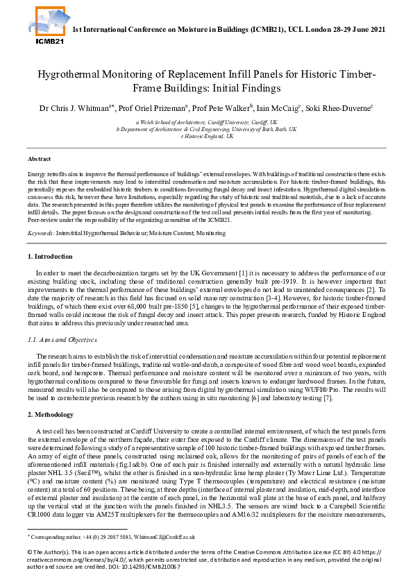 (PDF) Hygrothermal Monitoring of Replacement Infill Panels for Historic ...