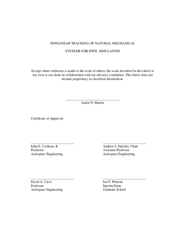 (PDF) Nonlinear Tracking of Natural Mechanical Systems for HWIL Simulation