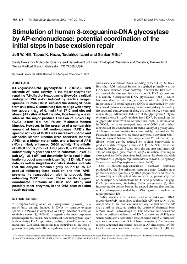 (PDF) Stimulation of human 8-oxoguanine-DNA glycosylase by AP ...