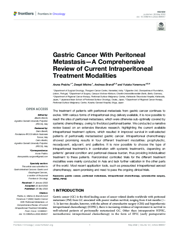 (PDF) Gastric Cancer With Peritoneal Metastasis—A Comprehensive Review of Current ...