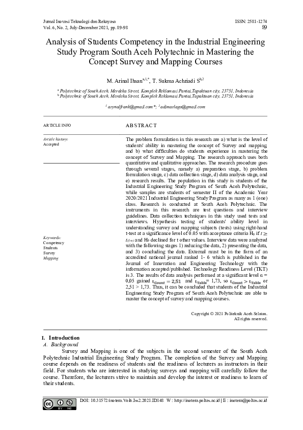 (PDF) Analysis of Students Competency in the Industrial Engineering Study Program South Aceh ...