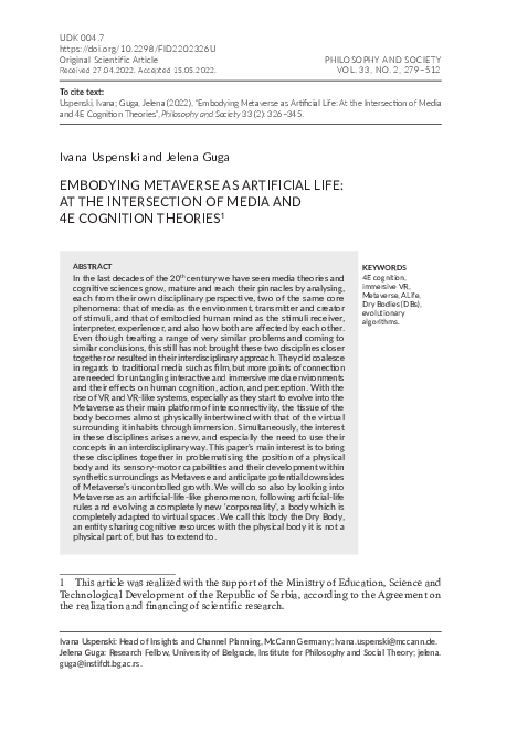(PDF) Embodying Metaverse as artificial life: At the intersection of ...
