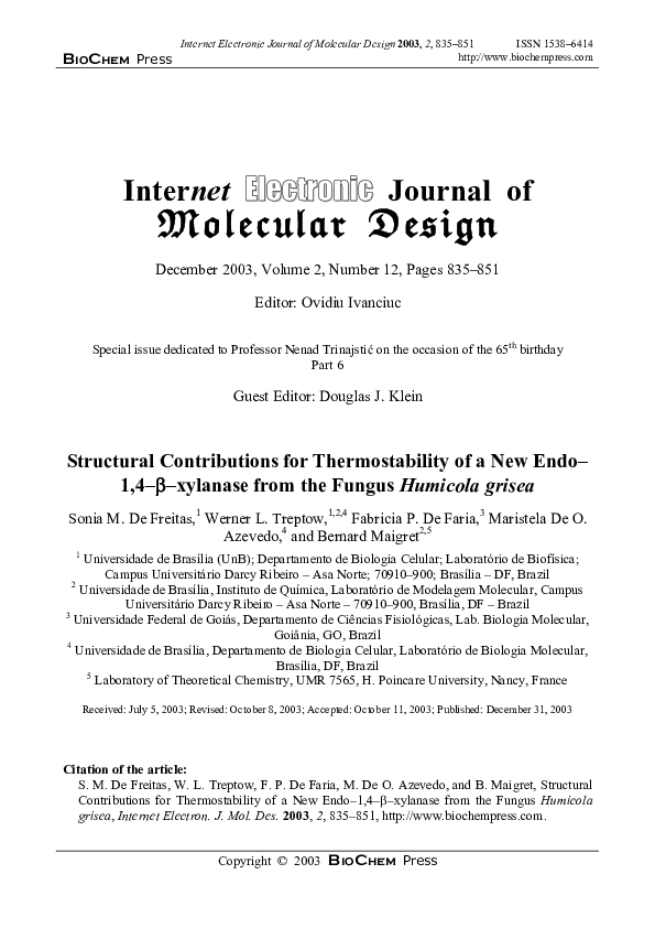 (PDF) Molecular Design Structural Contributions for Thermostability of ...