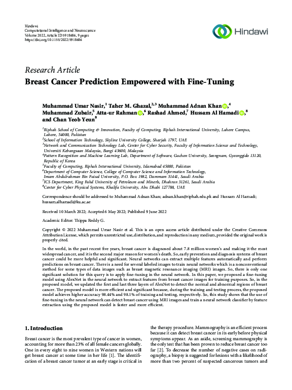 (PDF) Breast Cancer Prediction Empowered with Fine-Tuning