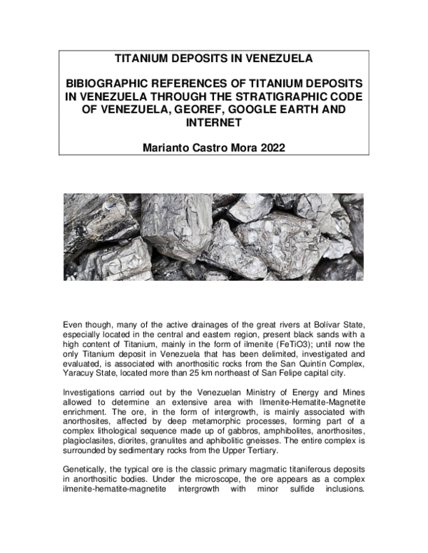 (PDF) TITANIUM DEPOSITS IN VENEZUELA BIBIOGRAPHIC REFERENCES OF ...