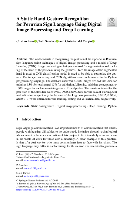 (PDF) A Static Hand Gesture Recognition for Peruvian Sign Language Using Digital Image ...