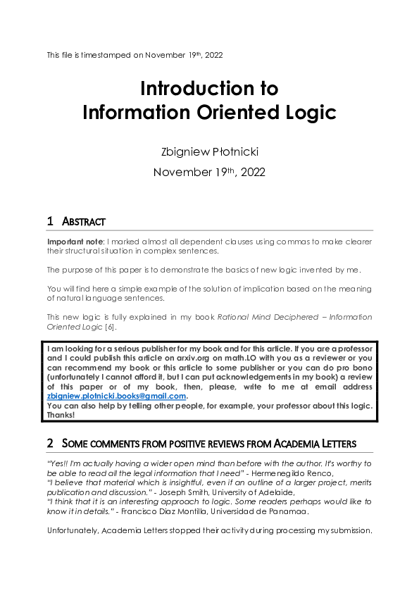 (PDF) Introduction to Information Oriented Logic