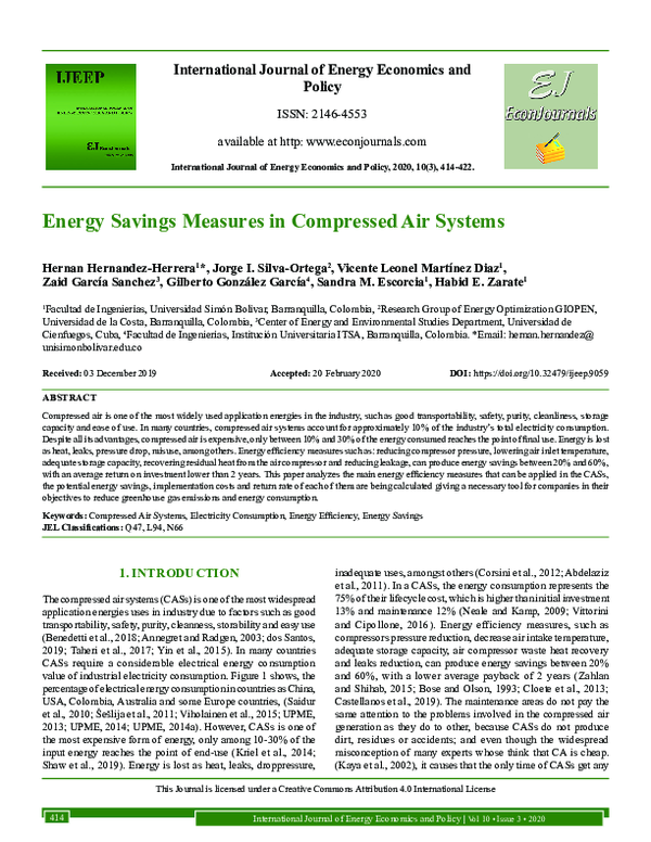 (PDF) Energy Savings Measures in Compressed Air Systems