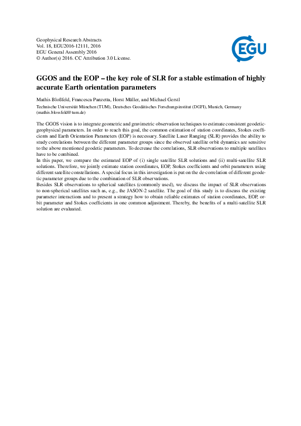 (PDF) GGOS and the EOP – the key role of SLR for a stable estimation of ...