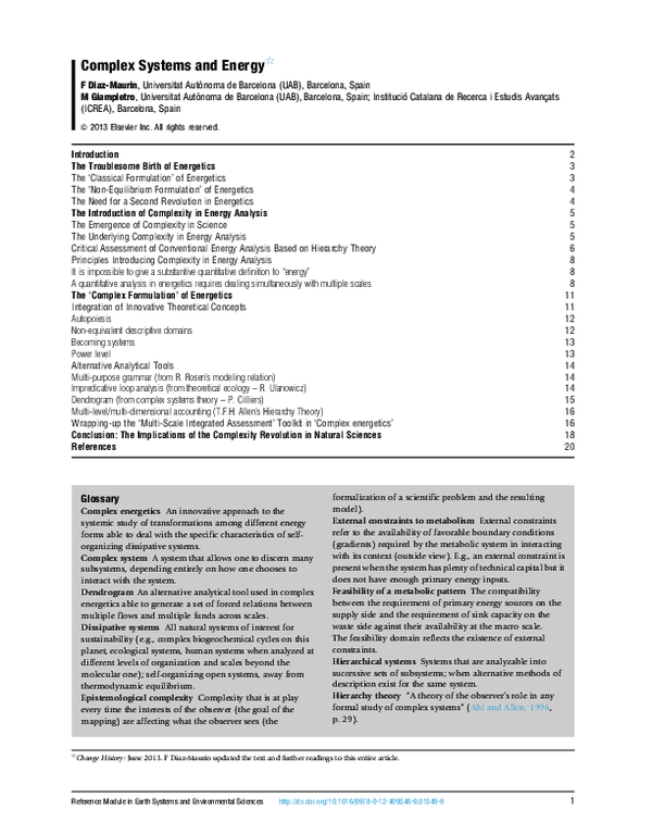 (PDF) Complex Systems and Energy