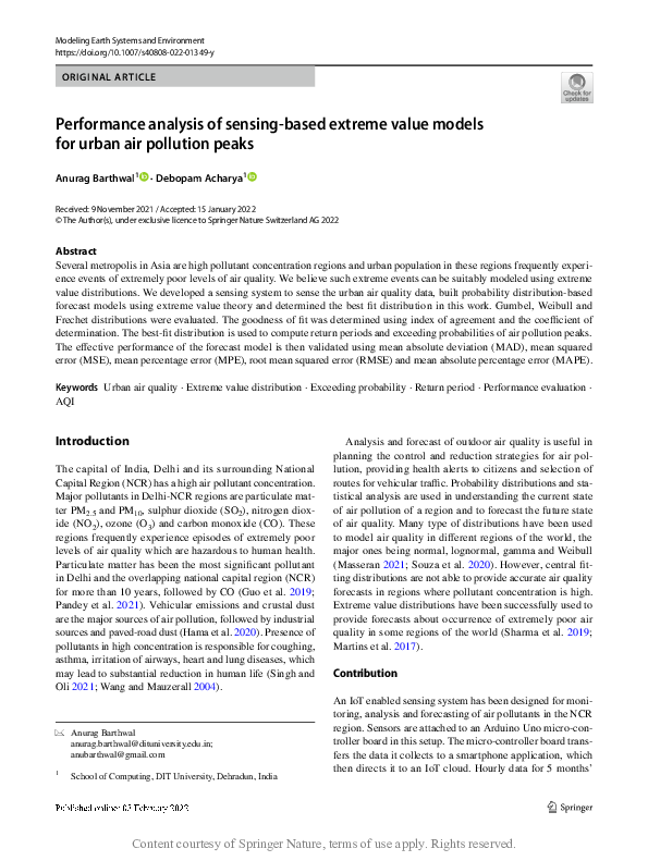 (PDF) Performance analysis of sensing-based extreme value models for urban air pollution peaks