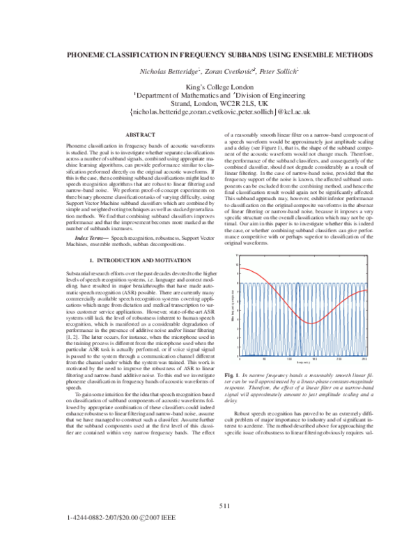 (PDF) Phoneme Classification in Frequency Subbands using Ensemble Methods