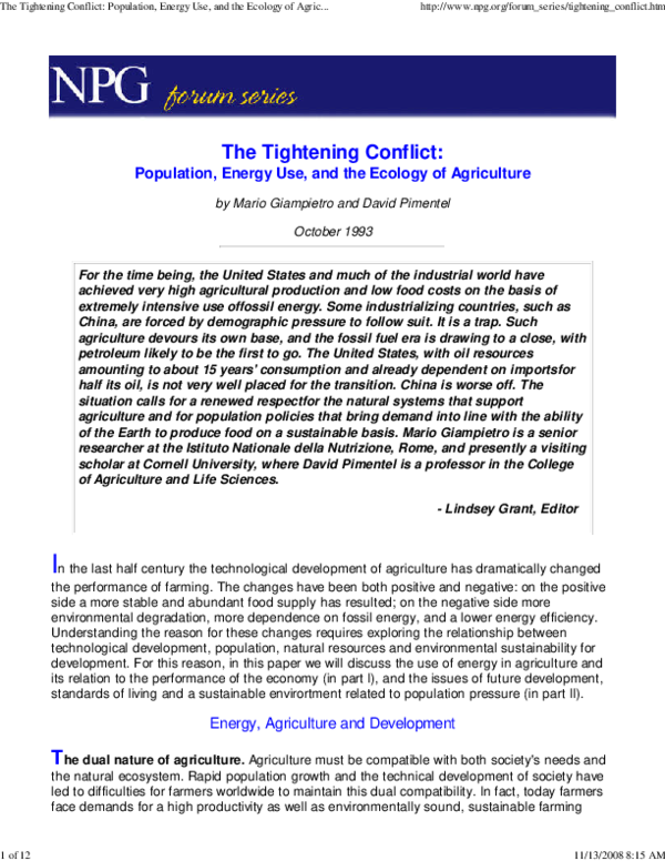 (PDF) The tightening conflict: population, energy use, and the ecology ...