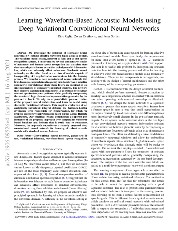 (PDF) Learning Waveform-Based Acoustic Models Using Deep Variational Convolutional Neural Networks