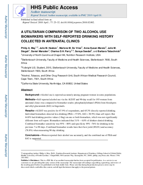 (PDF) A utilitarian comparison of two alcohol use biomarkers with self ...