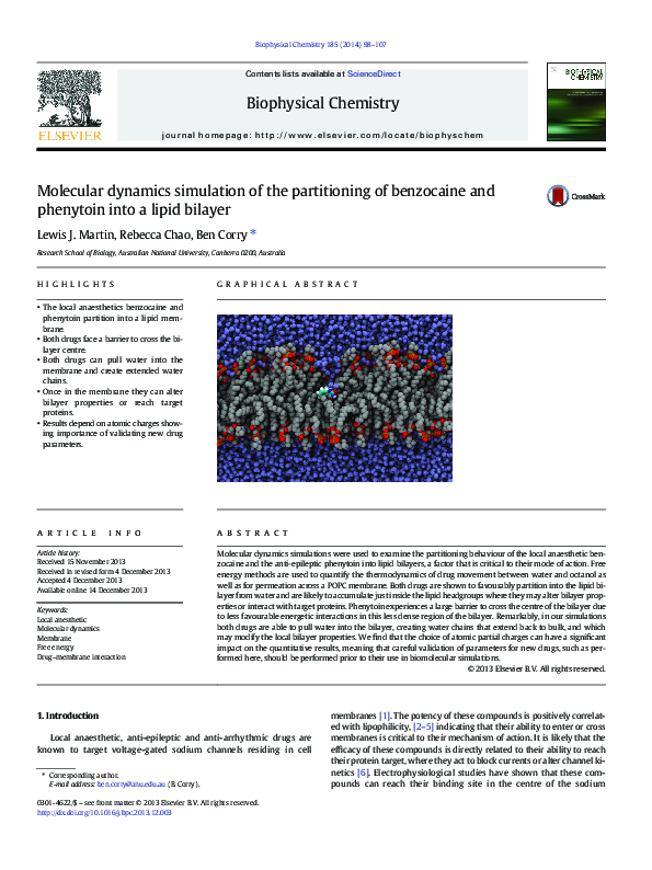 (PDF) Molecular dynamics simulation of the partitioning of benzocaine and phenytoin into a lipid ...