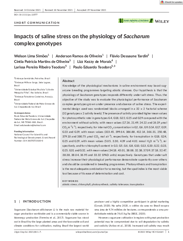 (PDF) Impacts of saline stress on the physiology of Saccharum complex ...