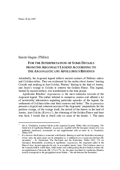 (PDF) For the Interpretation of Some Details from the Argonaut Legend ...