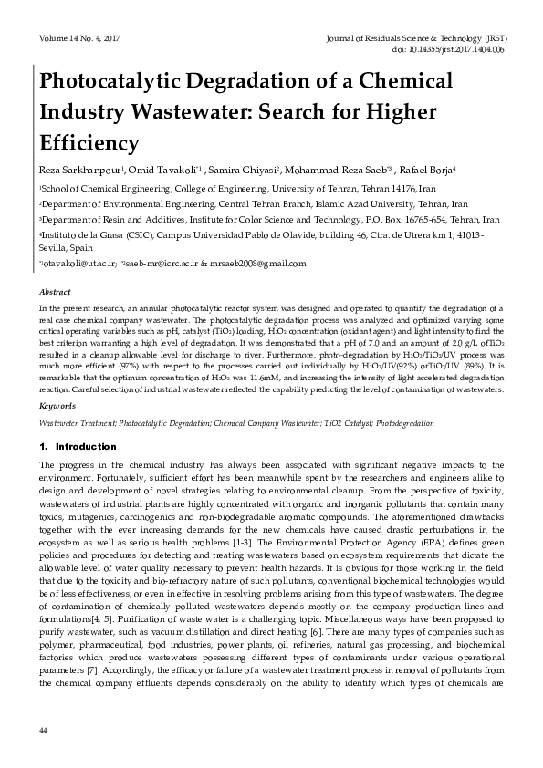 (PDF) Photocatalytic Degradation of a Chemical Industry Wastewater ...