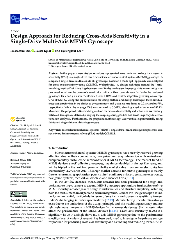 (PDF) Design Approach for Reducing Cross-Axis Sensitivity in a Single ...