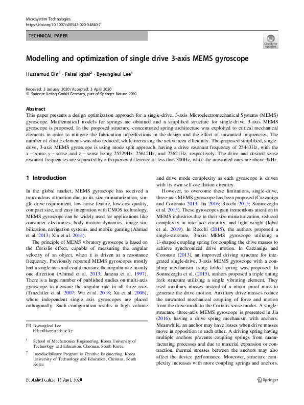 (PDF) Modelling and optimization of single drive 3-axis MEMS gyroscope