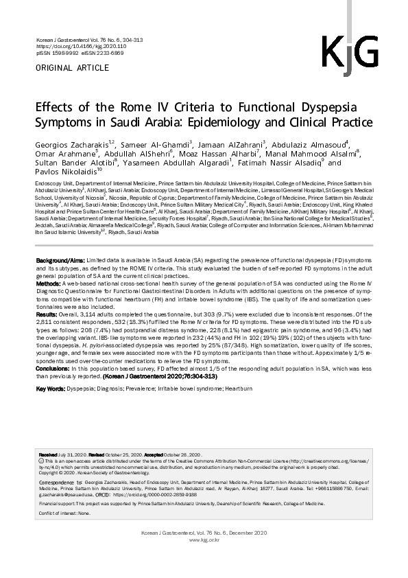 (PDF) Effects of the Rome IV Criteria to Functional Dyspepsia Symptoms in Saudi Arabia ...
