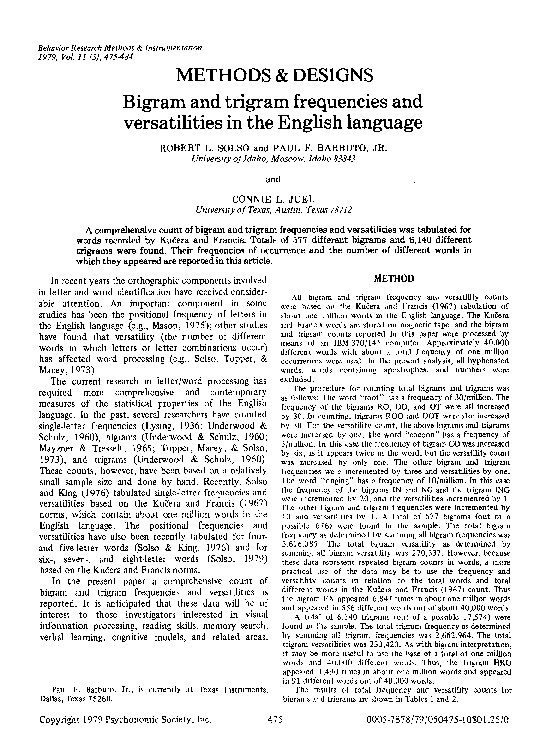 (PDF) METHODS & DESIGNS Bigram and trigram frequencies and ...