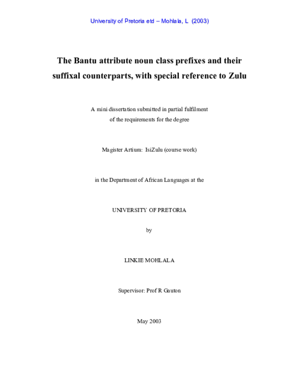 (PDF) The Bantu attribute noun class prefixes and their suffixal ...