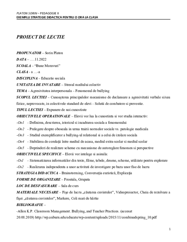 (DOC) PROIECT DE LECTIE