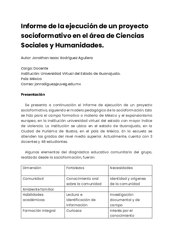 (PDF) Proyecto socioformativo "Mi comunidad en la historia"