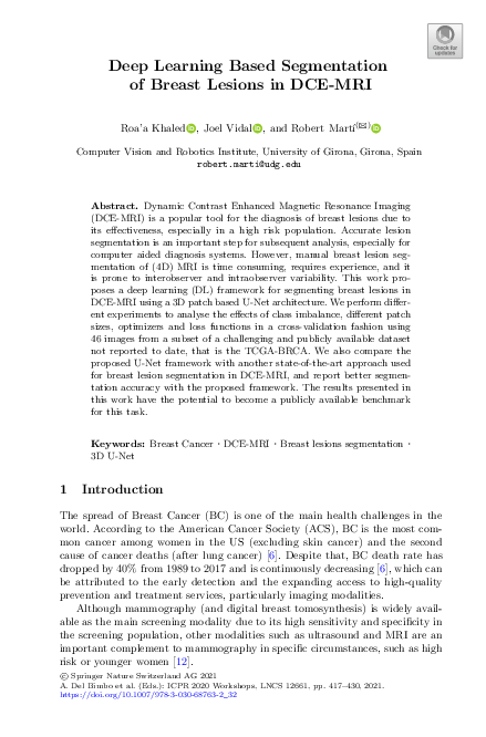 (PDF) Deep Learning Based Segmentation of Breast Lesions in DCE-MRI