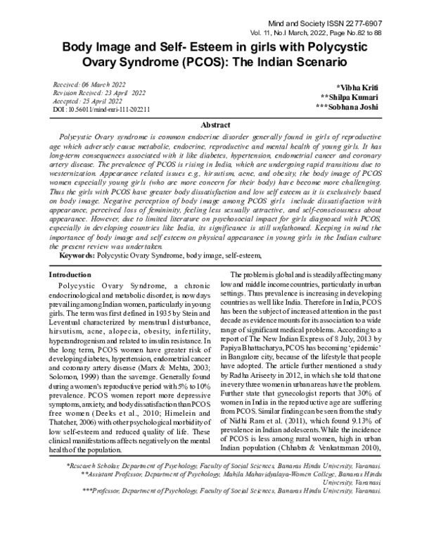 (PDF) Body Image and Self- Esteem in girls with Polycystic Ovary Syndrome (PCOS): The Indian ...