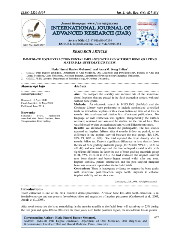 (PDF) Immediate Post-Extraction Dental Implants with and Without Bone Grafting Materials ...
