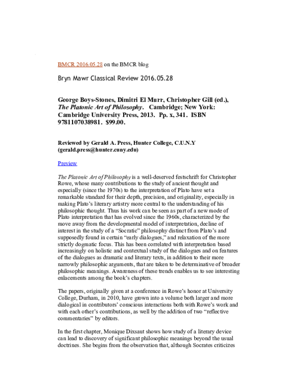 (DOC) Review of The Platonic Art of Philosophy. Edited by George Boys ...