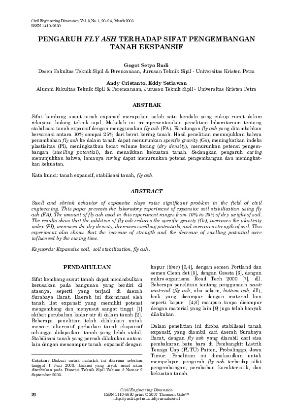 (PDF) Pengaruh Fly Ash Terhadap Sifat Pengembangan Tanah Ekspansif