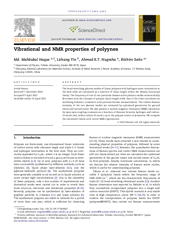 (PDF) Vibrational and NMR properties of polyynes