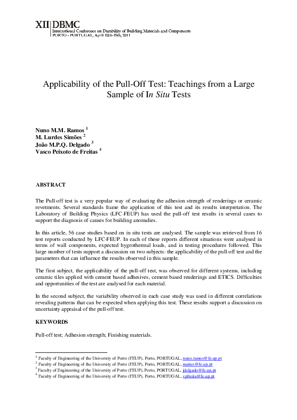 (PDF) Applicability of the Pull-Off Test: Teachings from a Large Sample ...