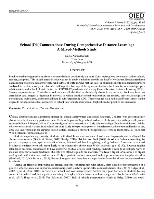 (PDF) School (Dis)Connectedness During Comprehensive Distance Learning