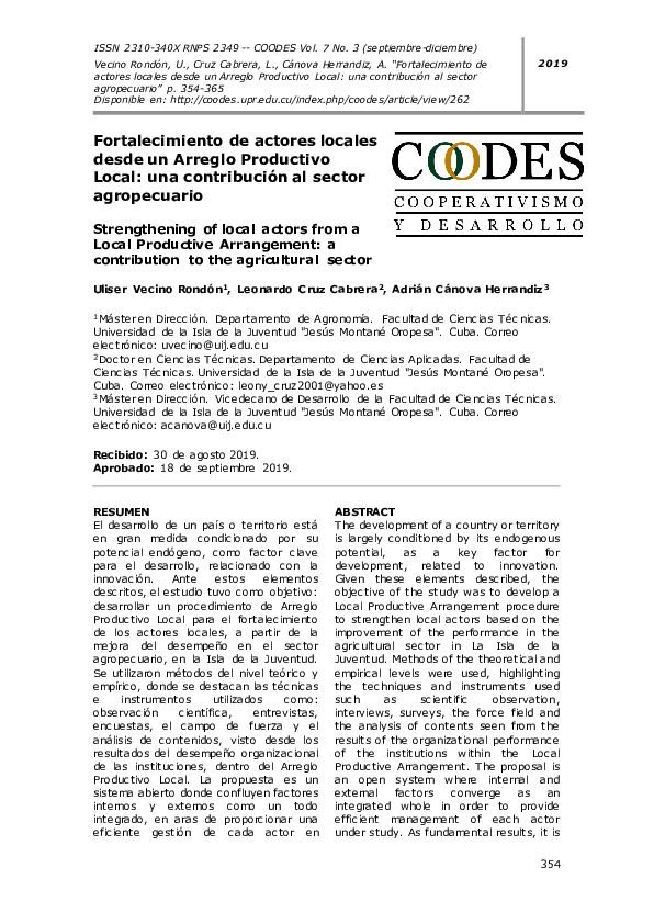 (PDF) Strengthening of local actors from a Local Productive Arrangement: a contribution to the ...