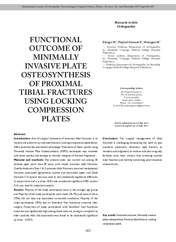 (PDF) Functional outcome of minimally invasive plate osteosynthesis (MIPO) in proximal tibial ...