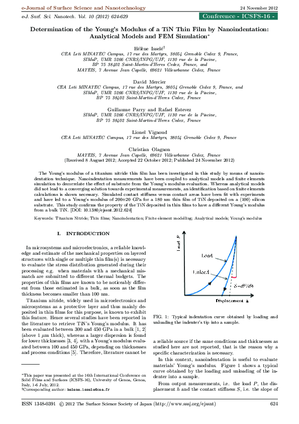 (PDF) Determination of the Young's Modulus of a TiN Thin Film by Nanoindentation: Analytical ...