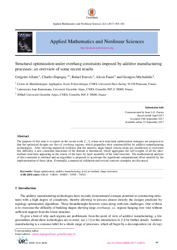 (PDF) Structural optimization under overhang constraints imposed by additive manufacturing ...