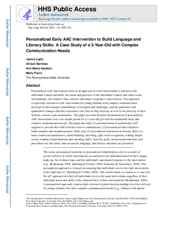 (PDF) Personalized Early AAC Intervention to Build Language and ...