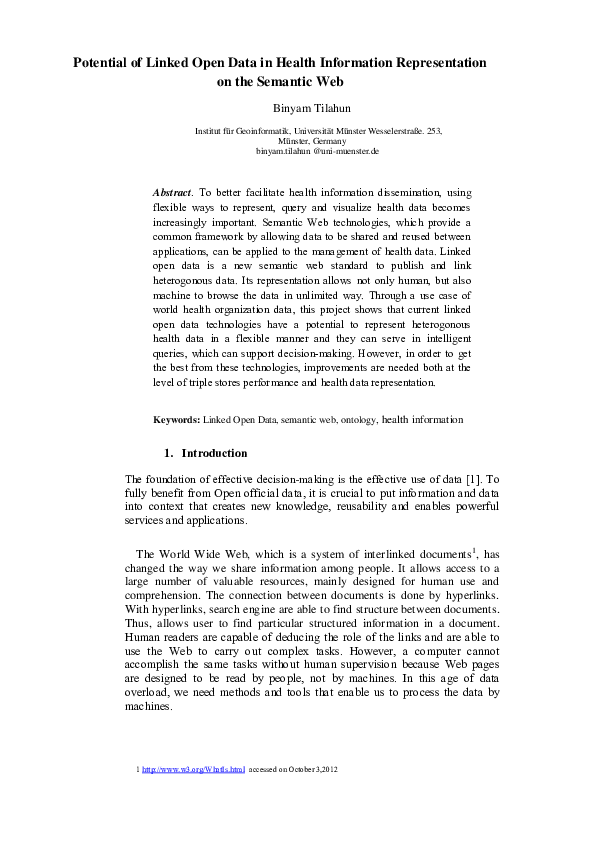 Pdf Potential Of Linked Open Data In Health Information Representation On The Semantic Web