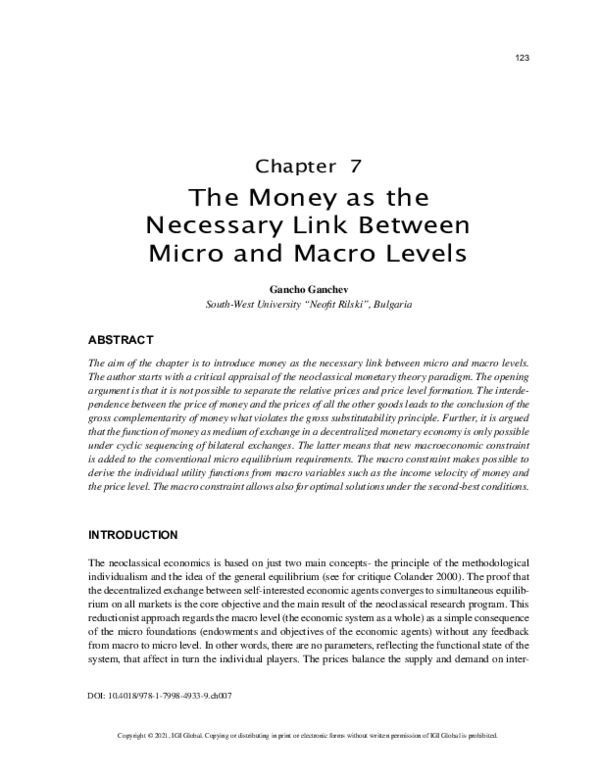 (PDF) The Money as the Necessary Link Between Micro and Macro Levels