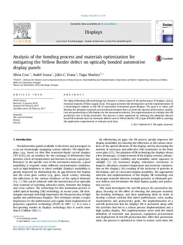 (PDF) Analysis of the bonding process and materials optimization for mitigating the Yellow ...