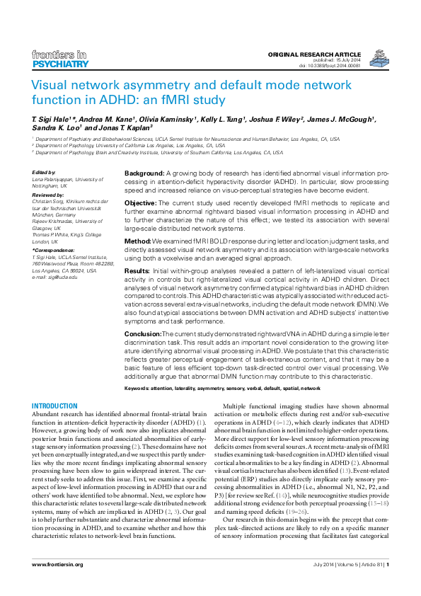 (PDF) Visual network asymmetry and default mode network function in ...
