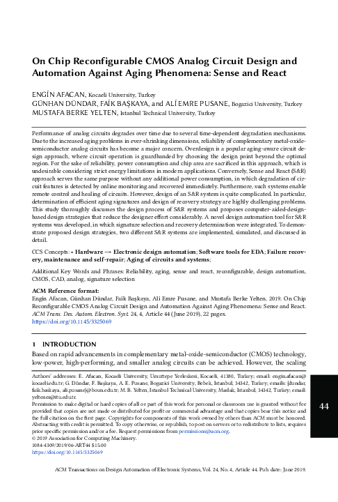 Pdf On Chip Reconfigurable Cmos Analog Circuit Design And Automation Against Aging Phenomena