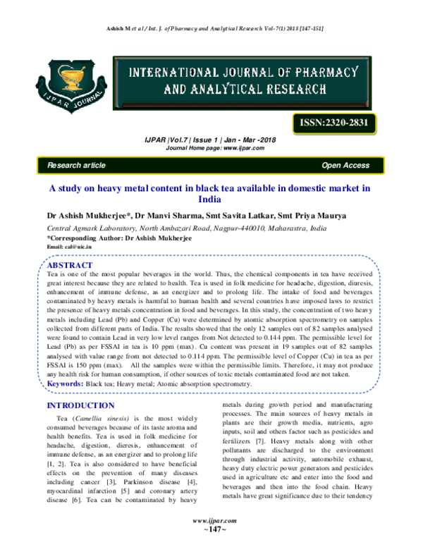 (PDF) A study on heavy metal content in black tea available in domestic ...